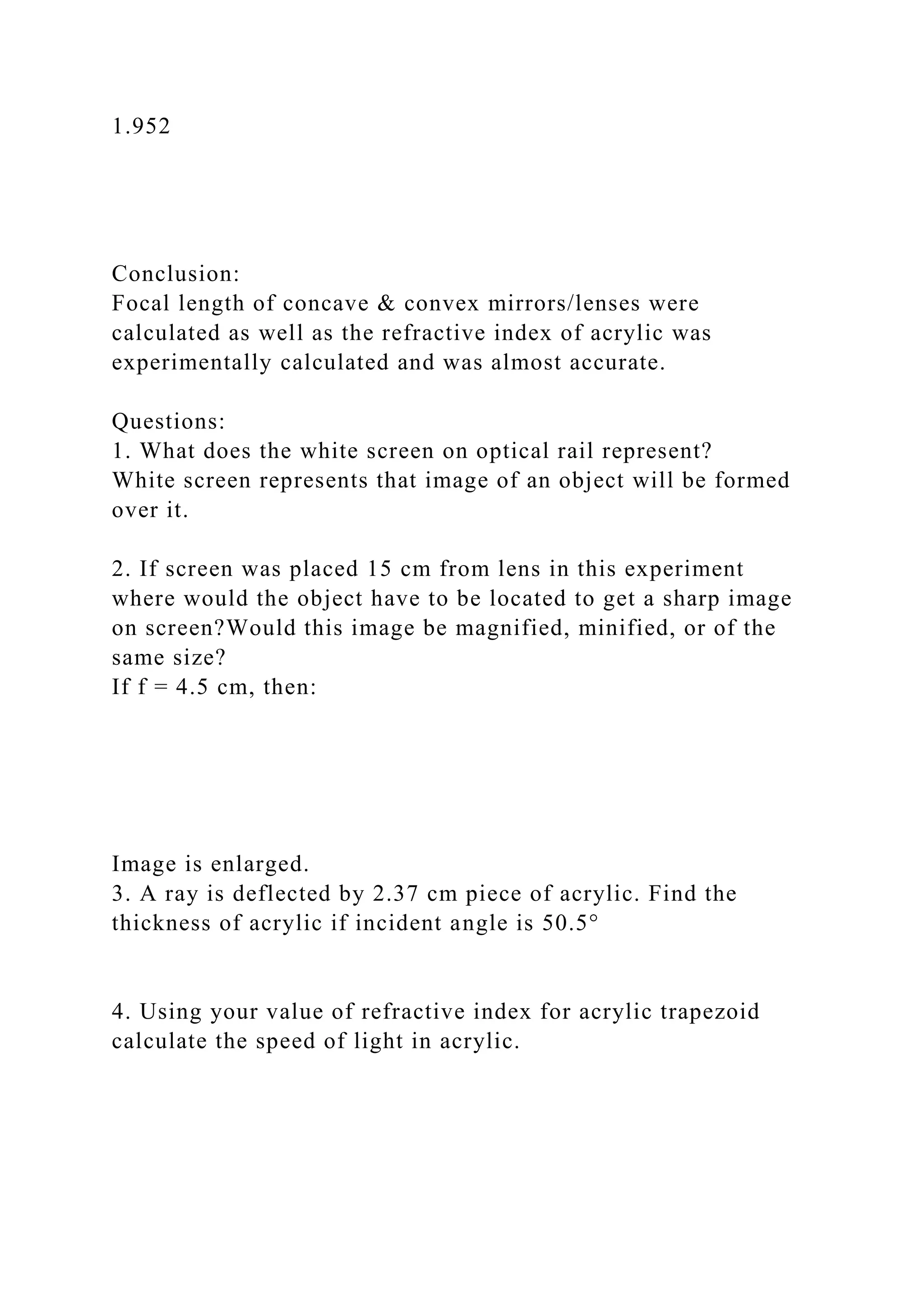 SAMPLE LABReport for Experiment - 15Geometric Optics.docx