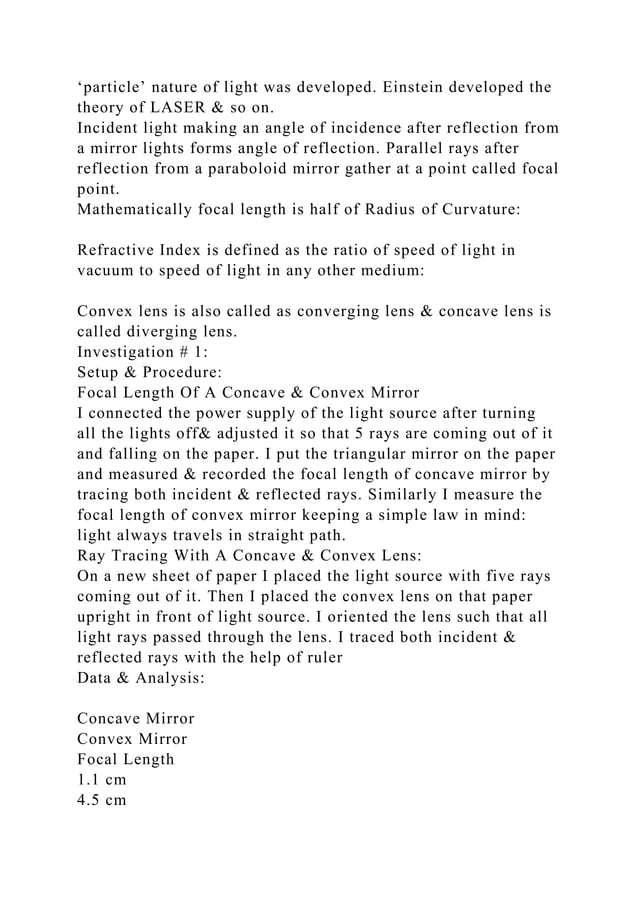 SAMPLE LABReport for Experiment - 15Geometric Optics.docx