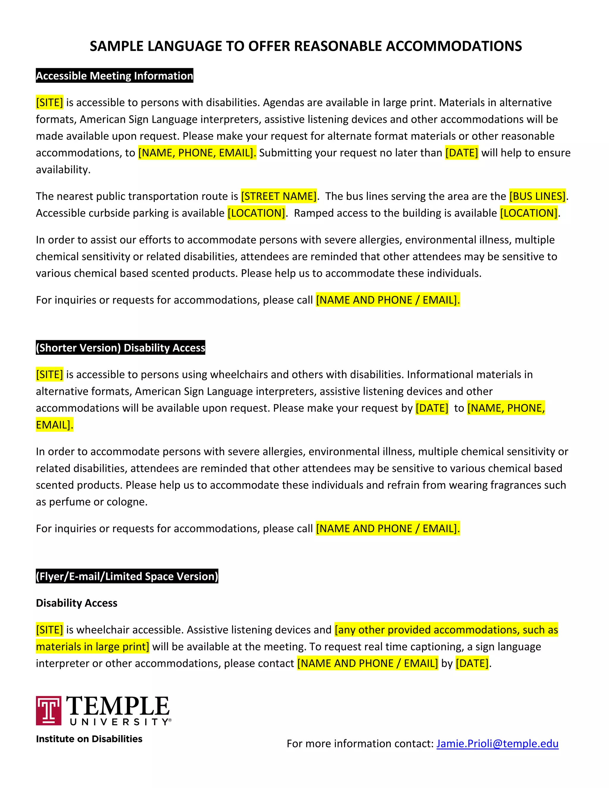 Sample language to offer reasonable accommodations | PDF