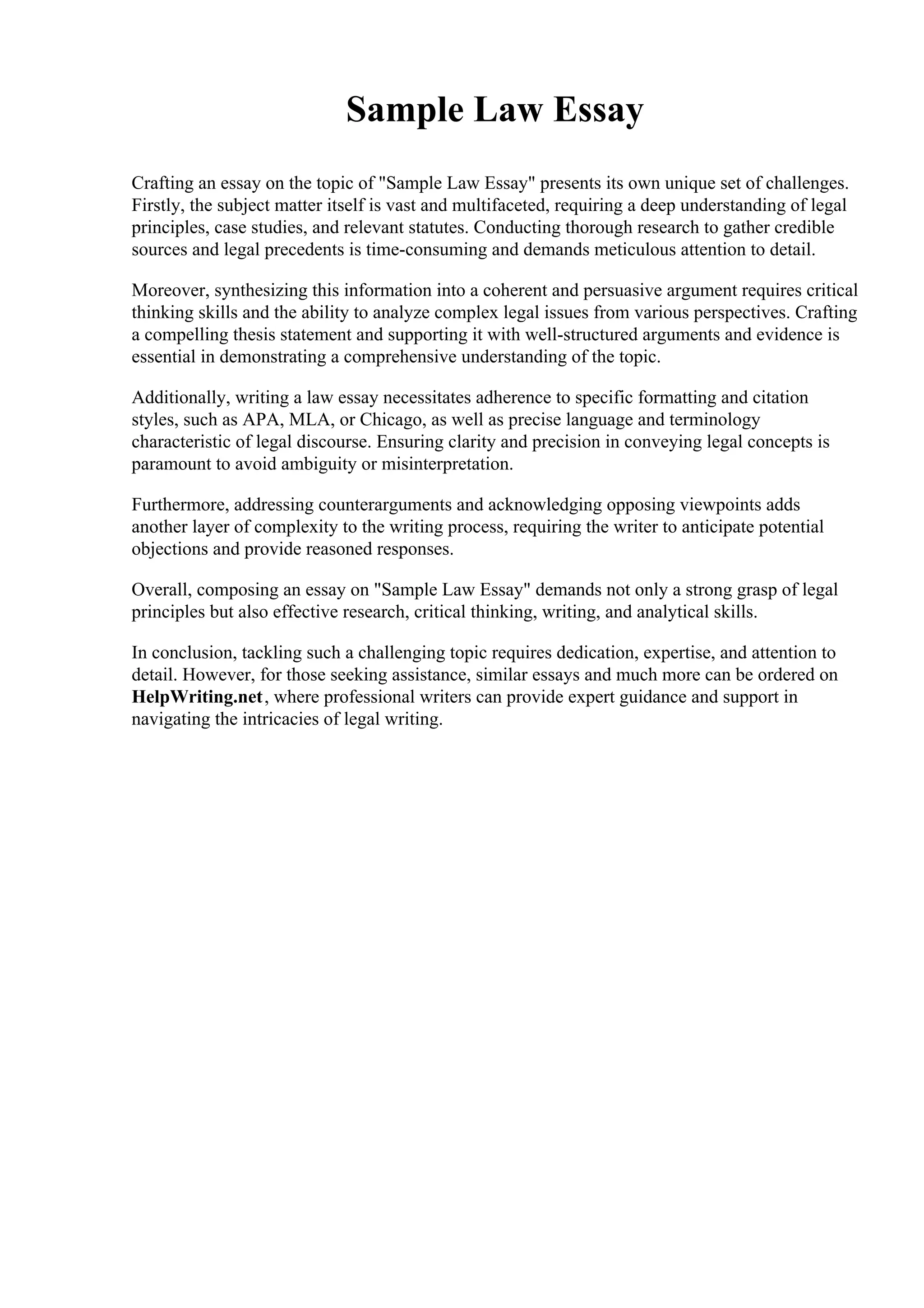 Sample Law Essay. Columbia College Chicago | PDF
