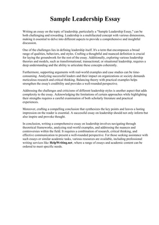 Sample Leadership Essay | PDF
