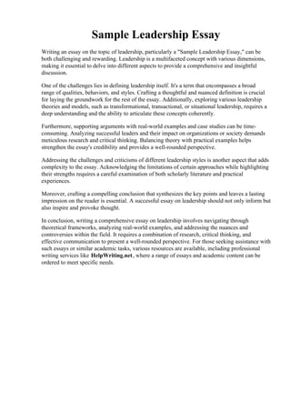 Sample Leadership Essay | PDF