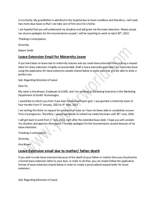 Sample Leave Extension Email / Application Formats | PDF
