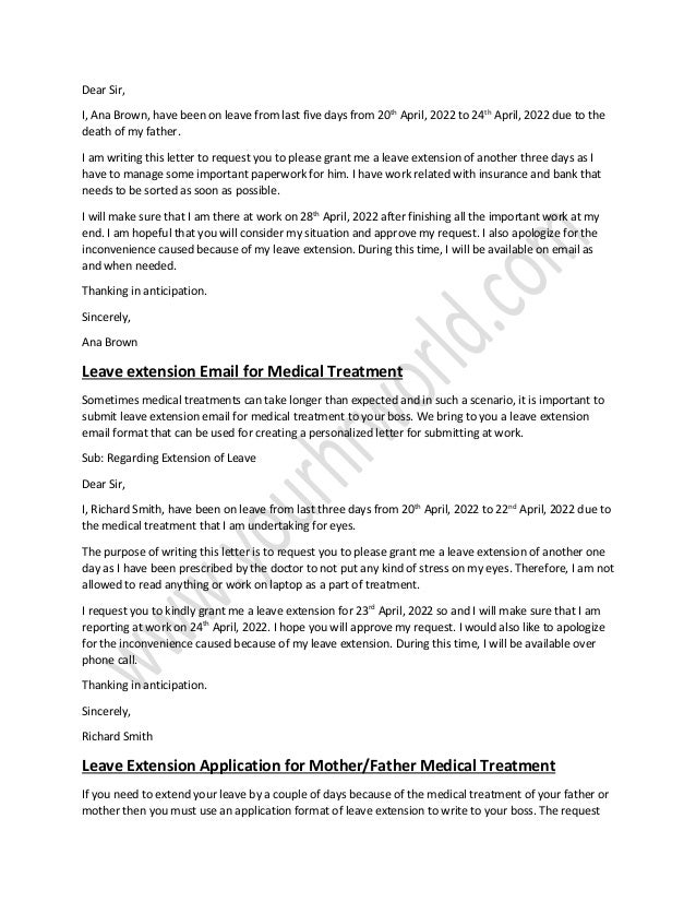 Sample Leave Extension Email / Application Formats | PDF