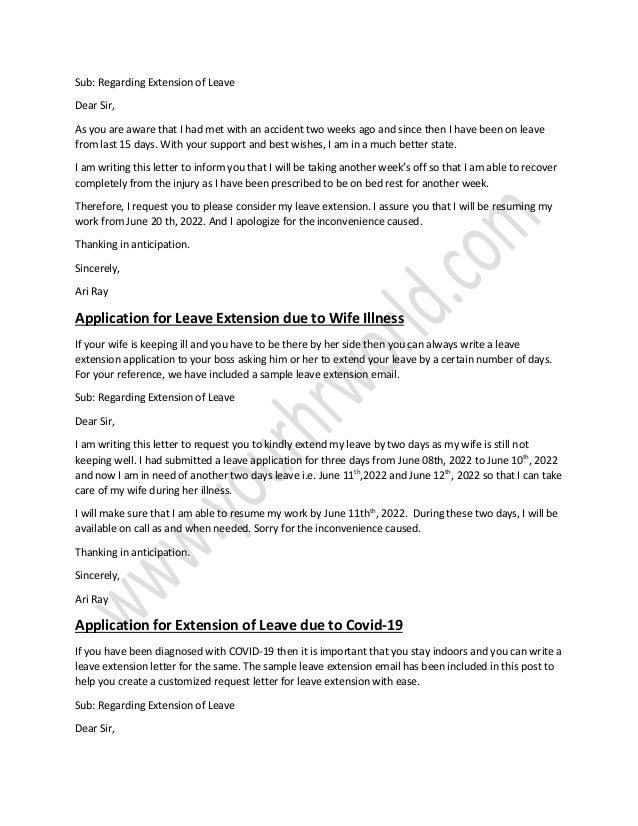 Sample Leave Extension Email / Application Formats | PDF