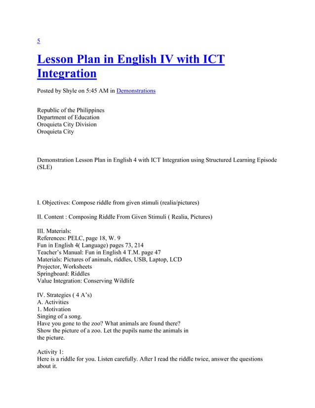 Sample lesson plan | DOCX | Education