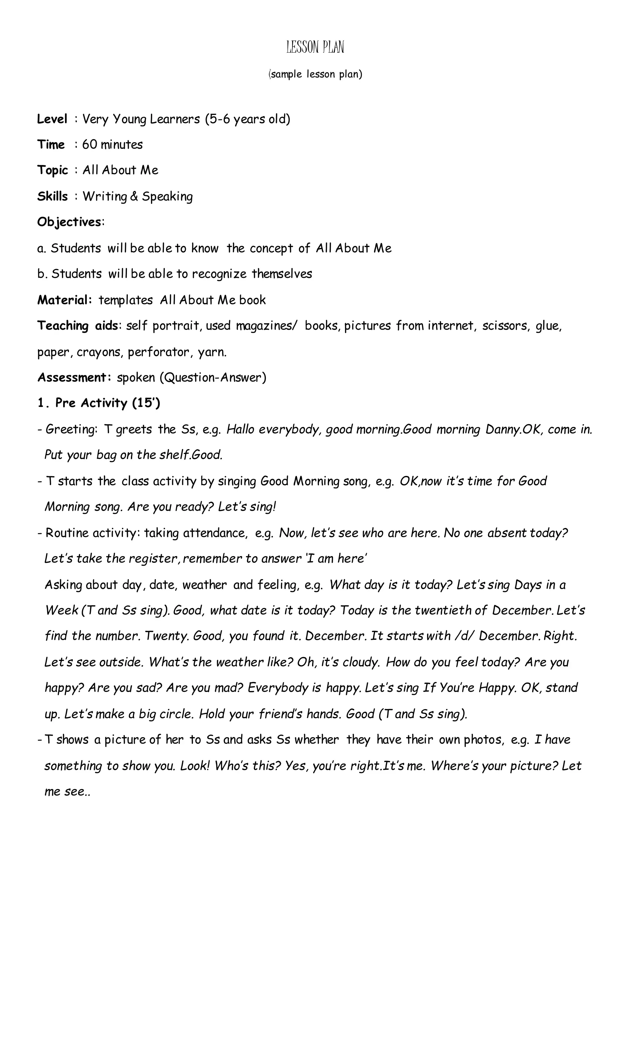 Sample Lesson Plan Pembelajaran Sederhana | DOCX | Arts and Crafts ...