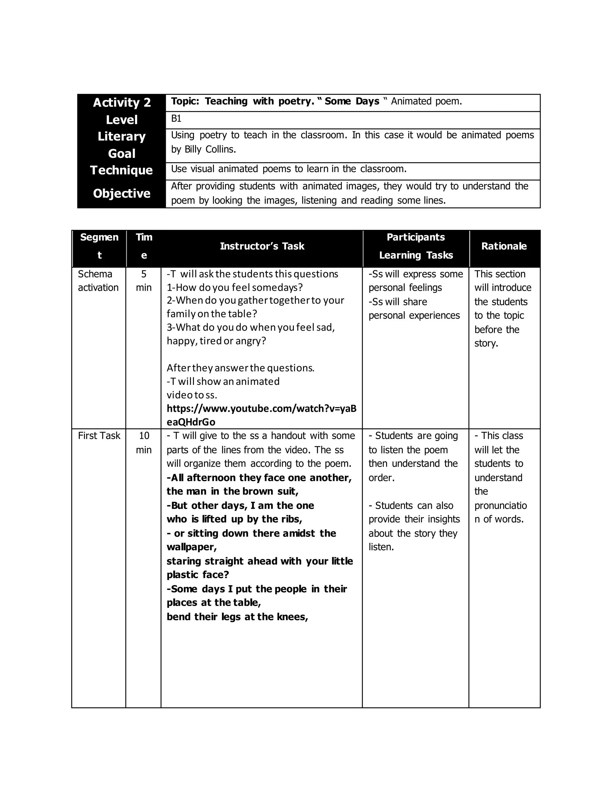 Sample lesson plan animated poem | DOCX