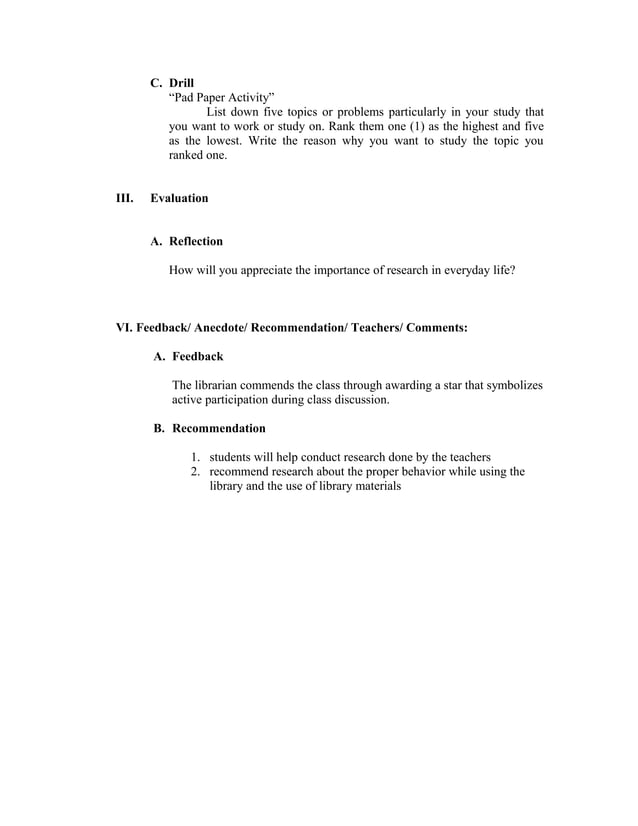 Sample lesson plan research | DOC