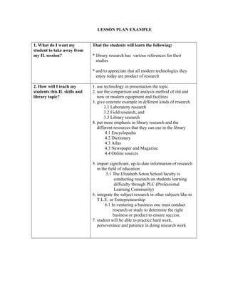 Sample lesson plan research | DOC
