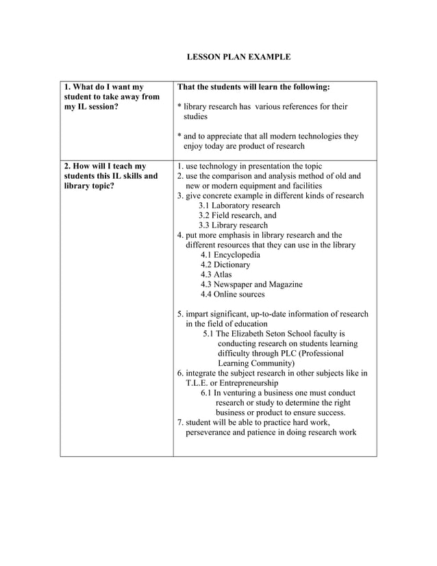 Sample lesson plan research | DOC