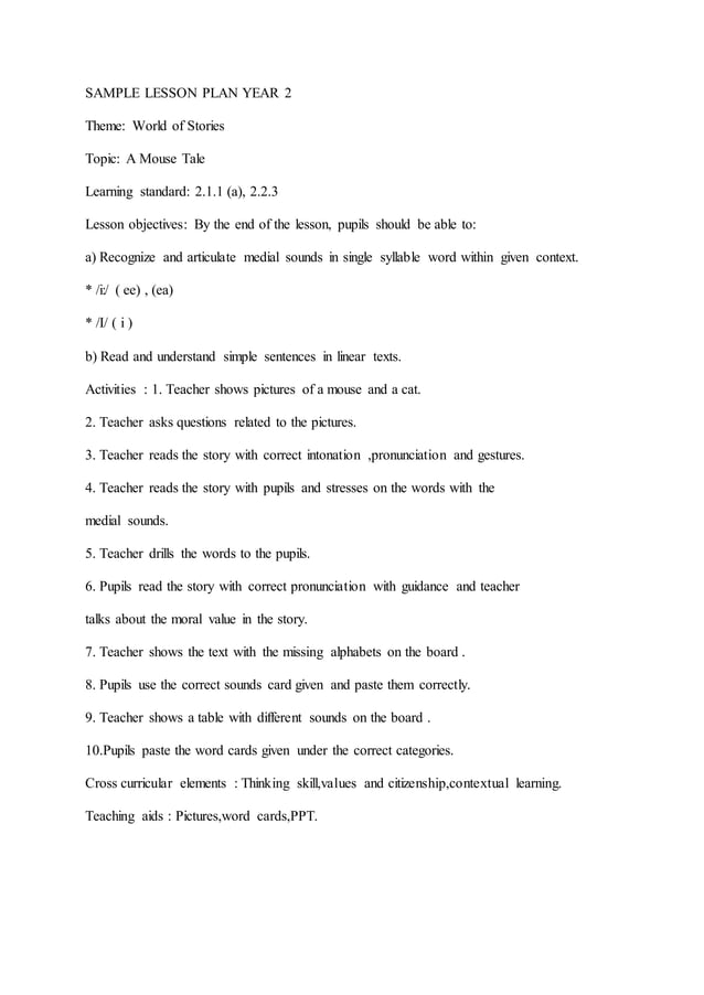 Sample lesson plan year 2 | PDF