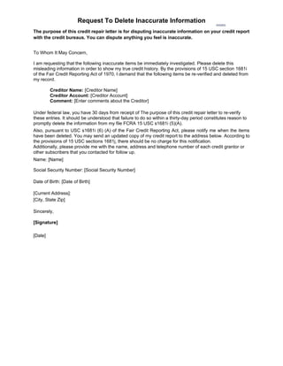 Sample letter request to delete inaccurate information | DOC