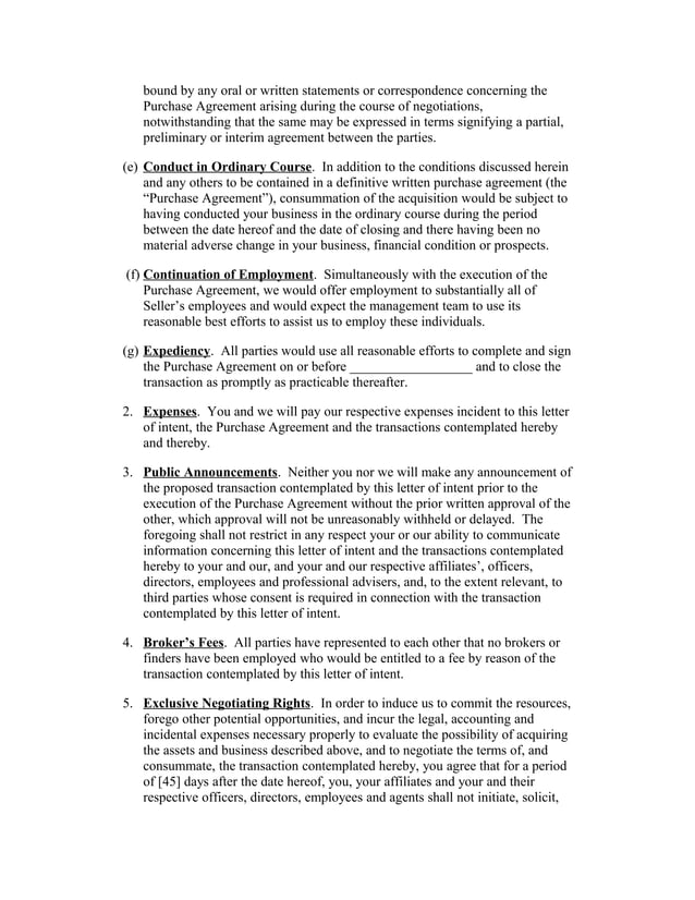 Sample letter of intent | DOC | Mergers and Acquisitions | Business ...