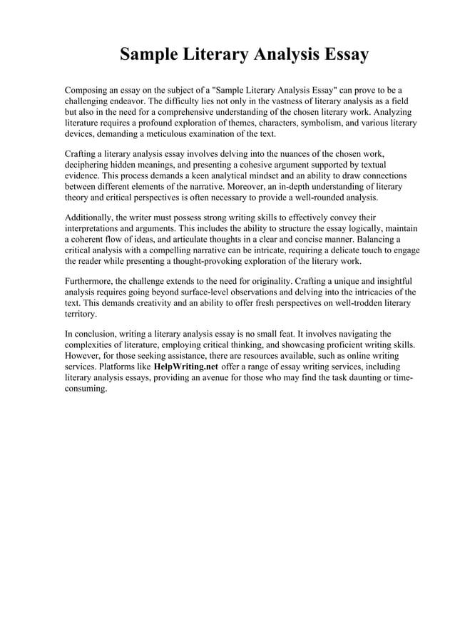 Sample Literary Analysis Essay. Brigham Young University-Hawaii | PDF
