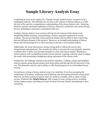 Sample Literary Analysis Essay. Brigham Young University-Hawaii | PDF