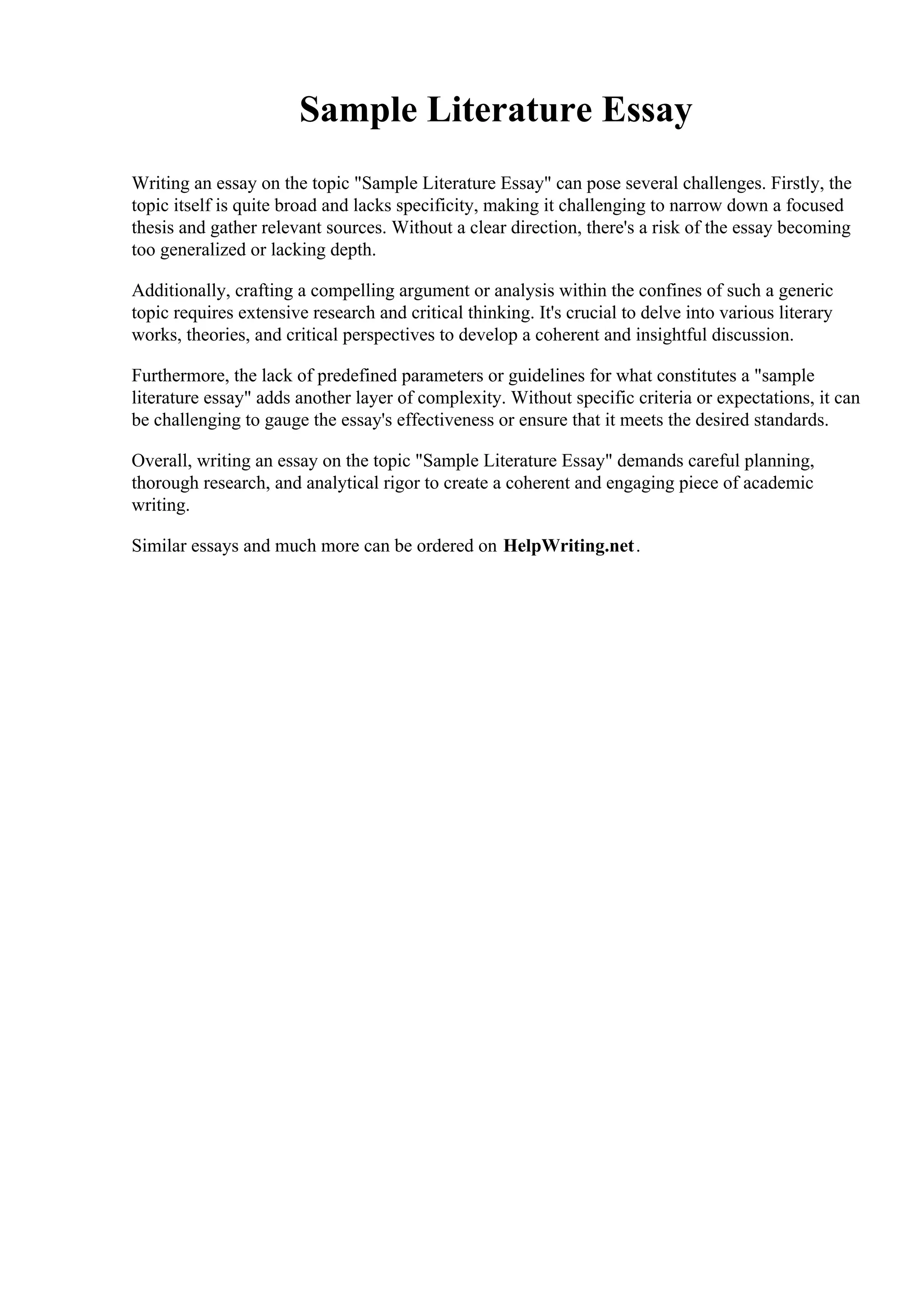 Sample Literature Essay | PDF