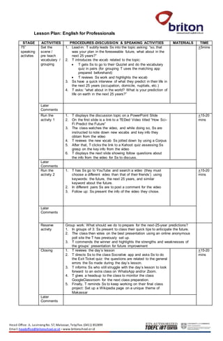 Sample Lesson Plan of an ESL/EFL CALL Methodology | DOCX