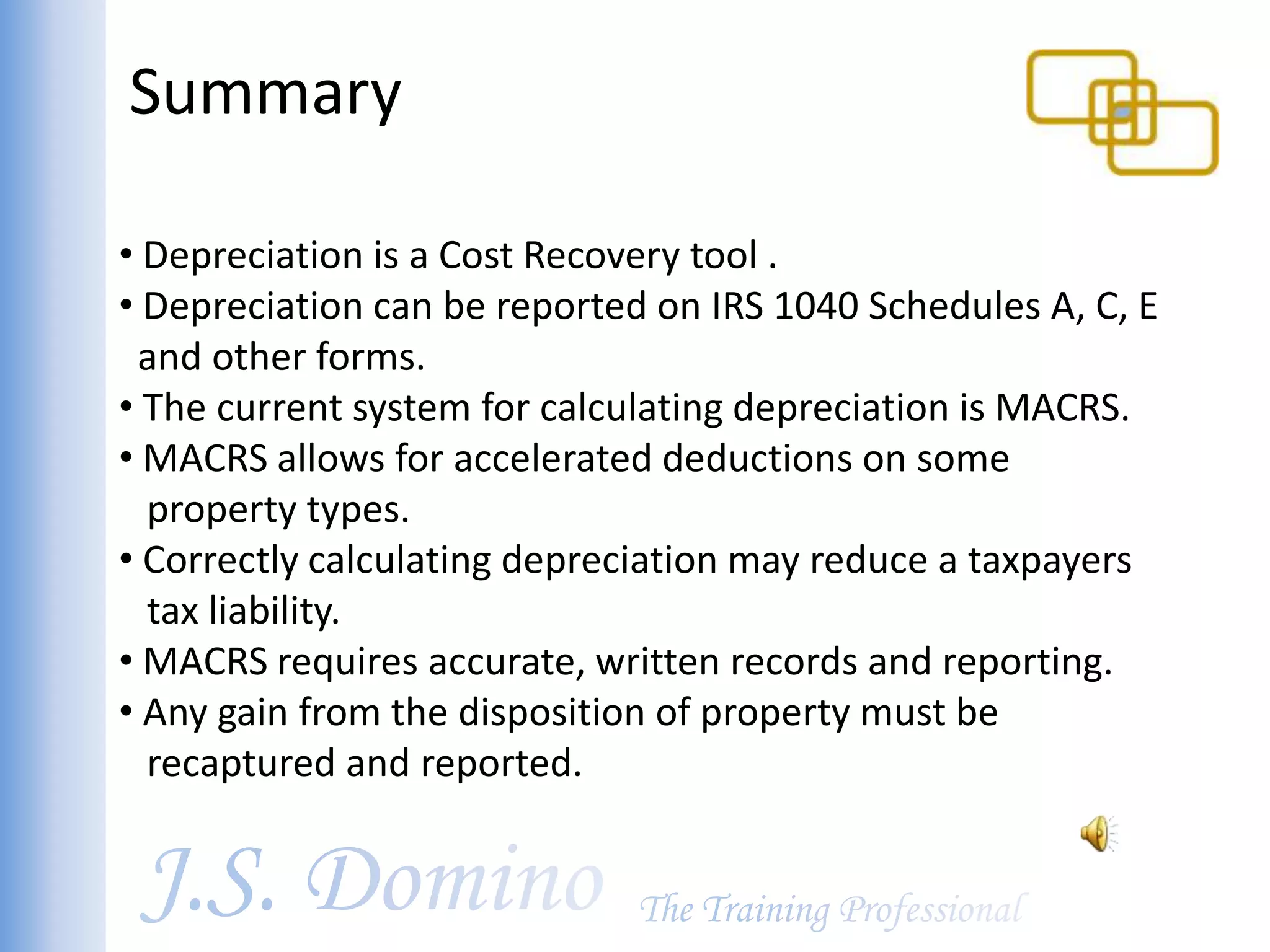 Sample MACRS Depreciation | PPSX