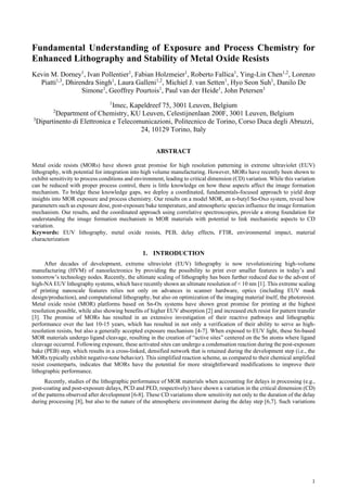 Fundamental Insights into Exposure and Process Chemistry for Enhanced ...