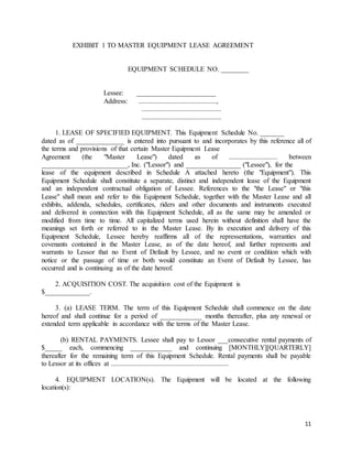 Form of Master Agreement Equipment Lease Agreement (Visit the site to ...