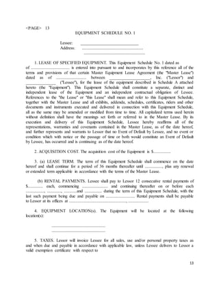 Form of Master Agreement Equipment Lease Agreement (Visit the site to ...