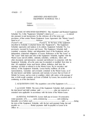 Form of Master Agreement Equipment Lease Agreement (Visit the site to ...