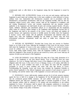 Form of Master Agreement Equipment Lease Agreement (Visit the site to ...