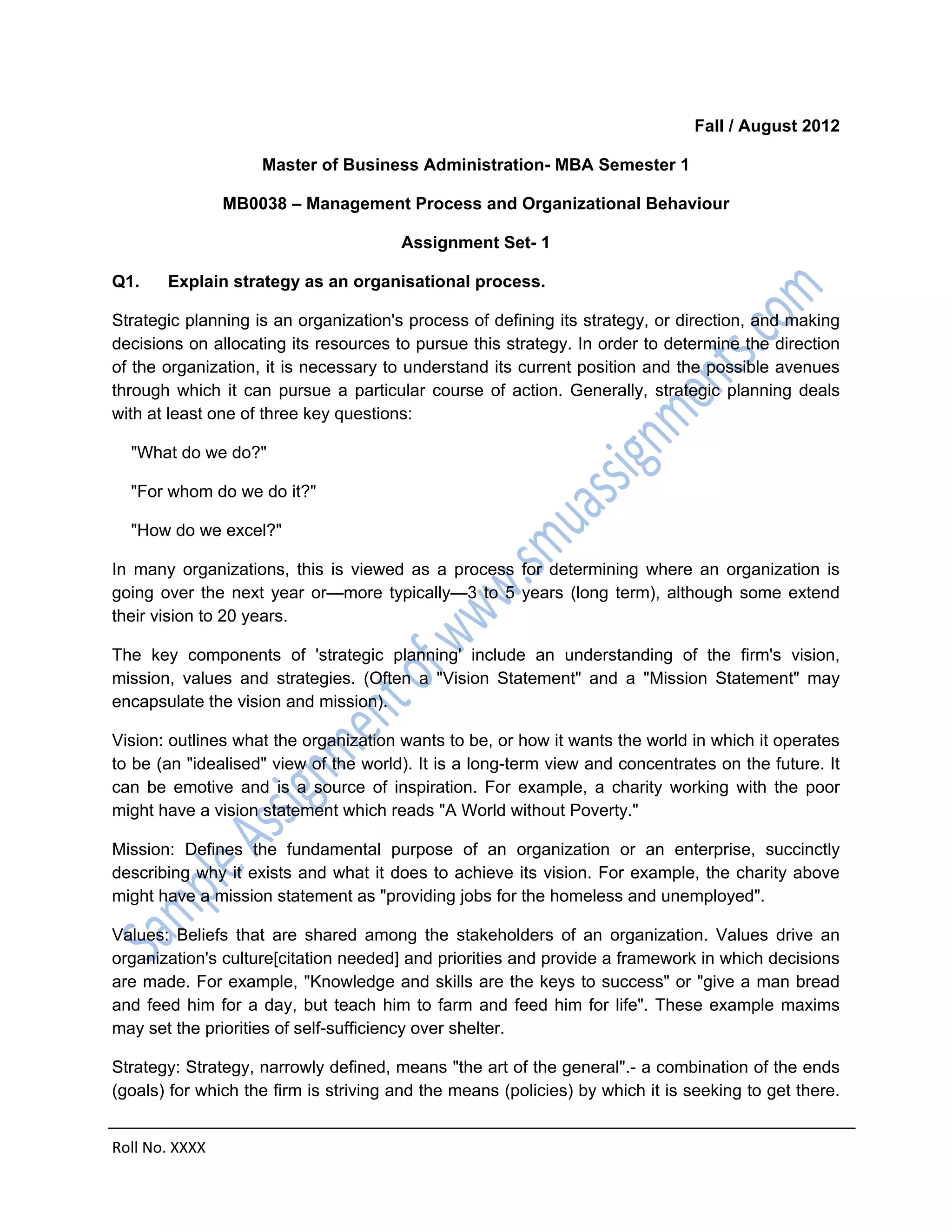 Sample mba sem1 fall 2012 | PDF