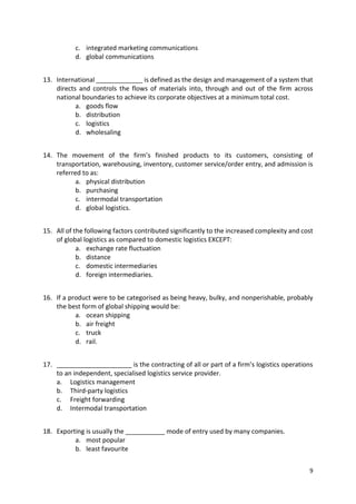 Sample MCQ Practice Questions on International Marketing (April 2014) | PDF