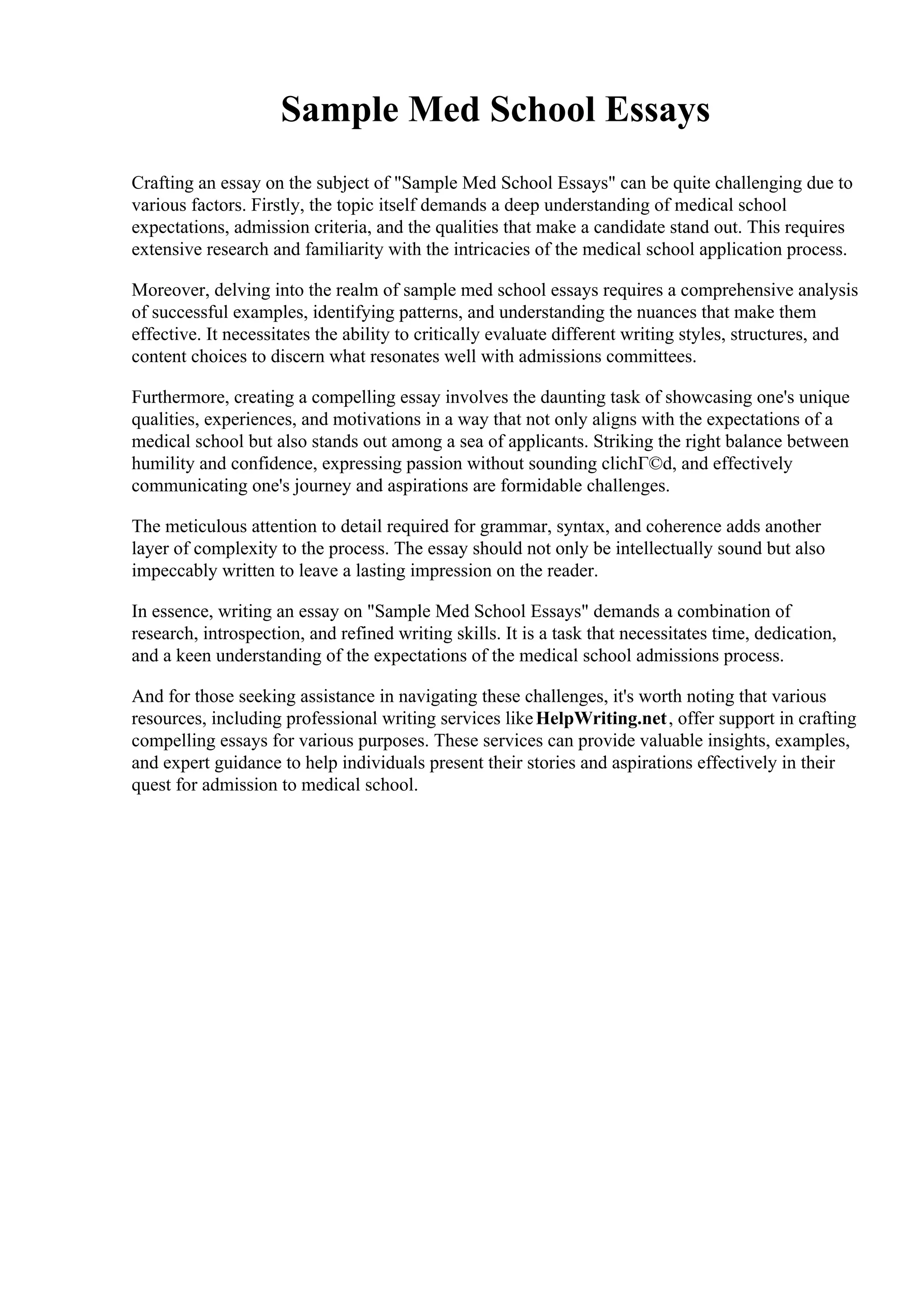 Sample Med School Essays | PDF