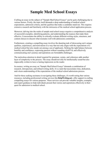 Sample Med School Essays | PDF