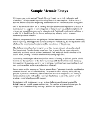 Sample Memoir Essays. University at Albany | PDF