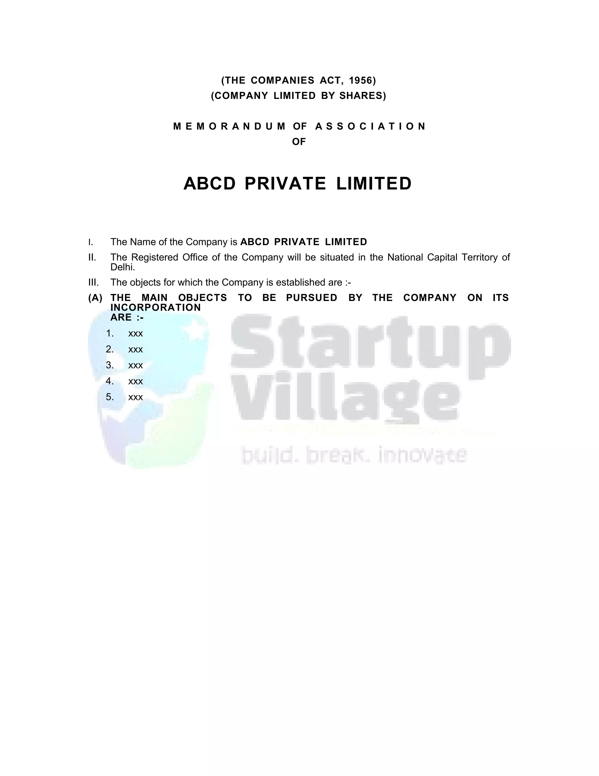 Sample Memorandum of Association | DOC