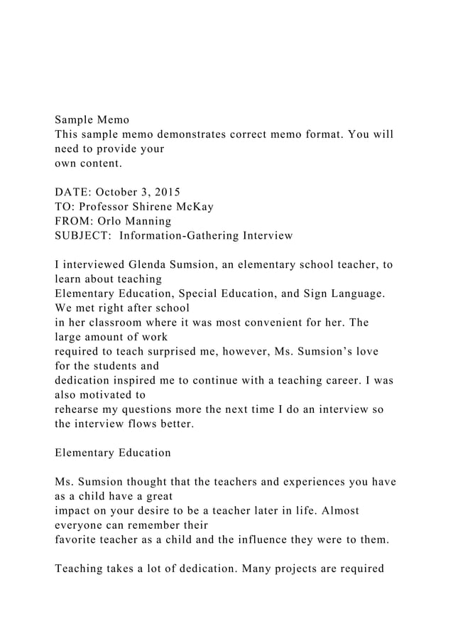 Sample Memo This sample memo demonstrates correct memo forma.docx