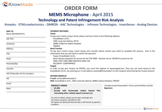 Sample MEMS Microphone Technology and Patent Infringement Risk Analysis ...