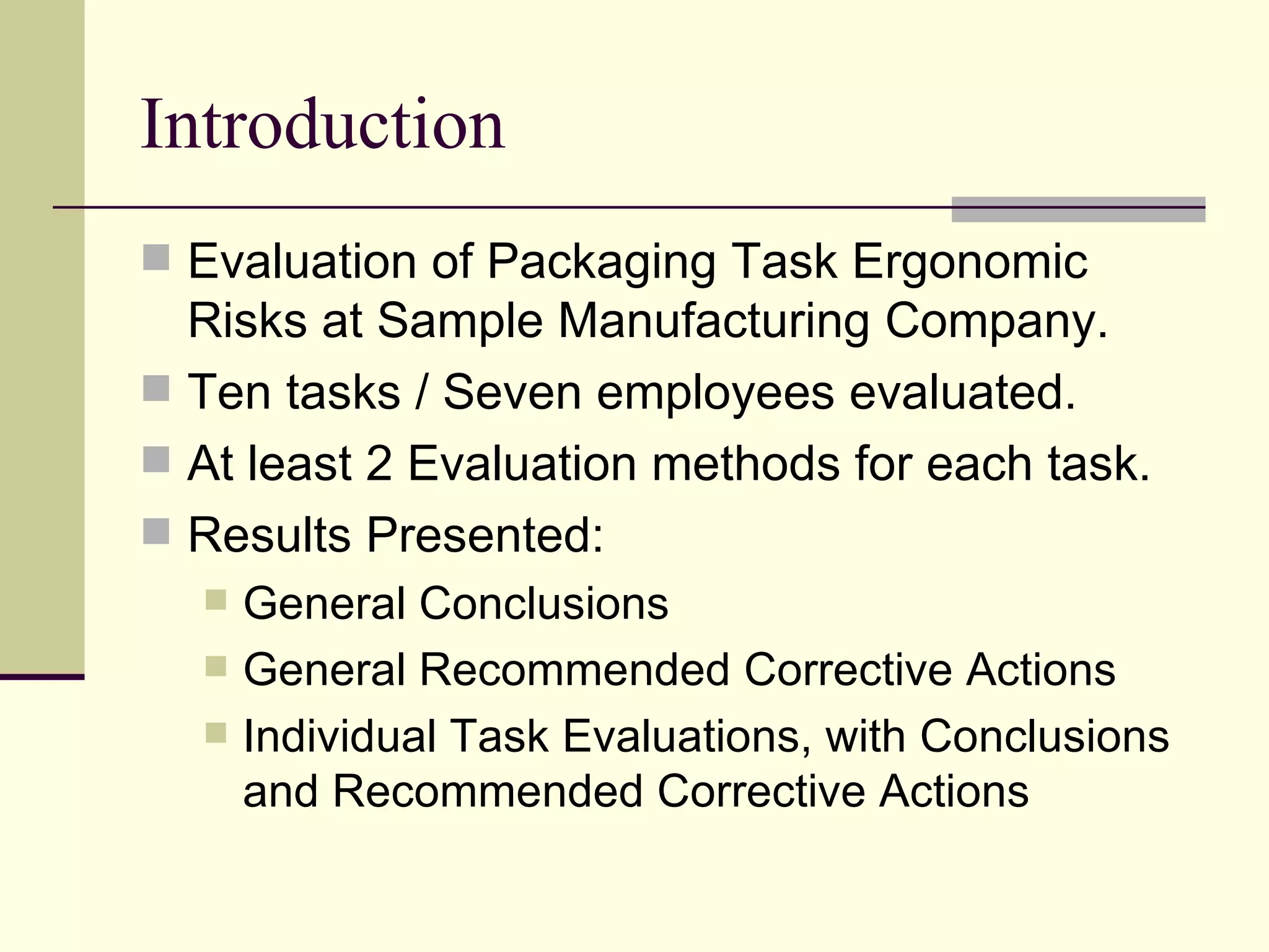 Sample Mfg Company Ergo Eval Summary | PPT