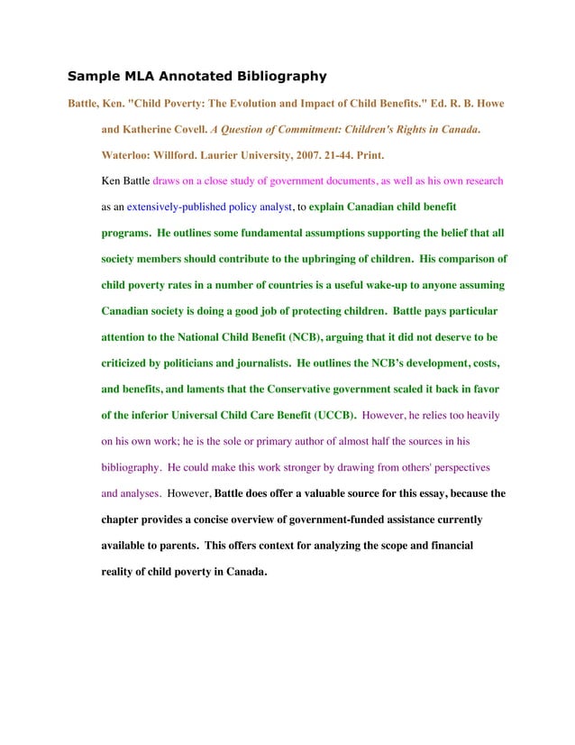Sample MLA Annotated Bibliography | PDF | Education