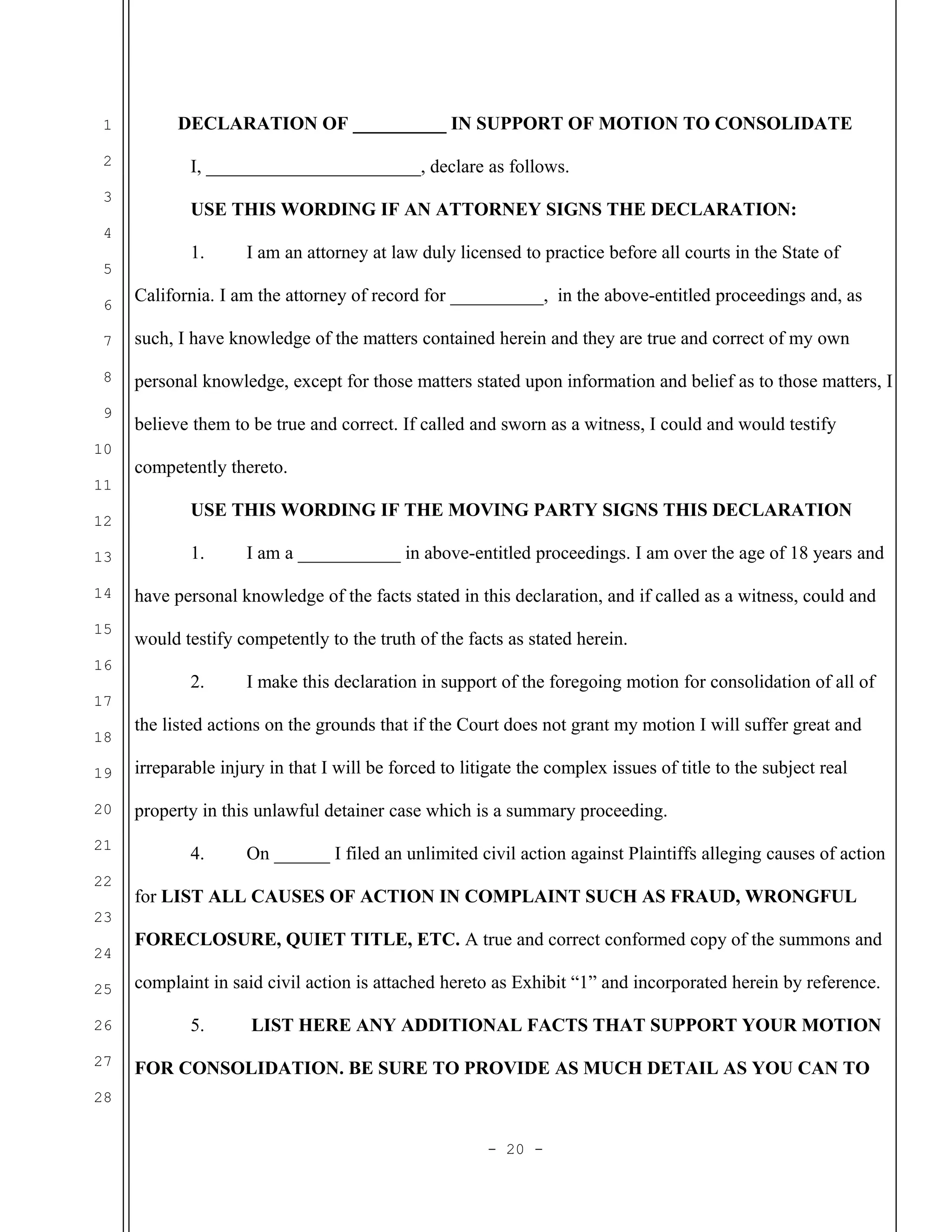 Sample motion for consolidation in unlawful detainer (eviction) in ...