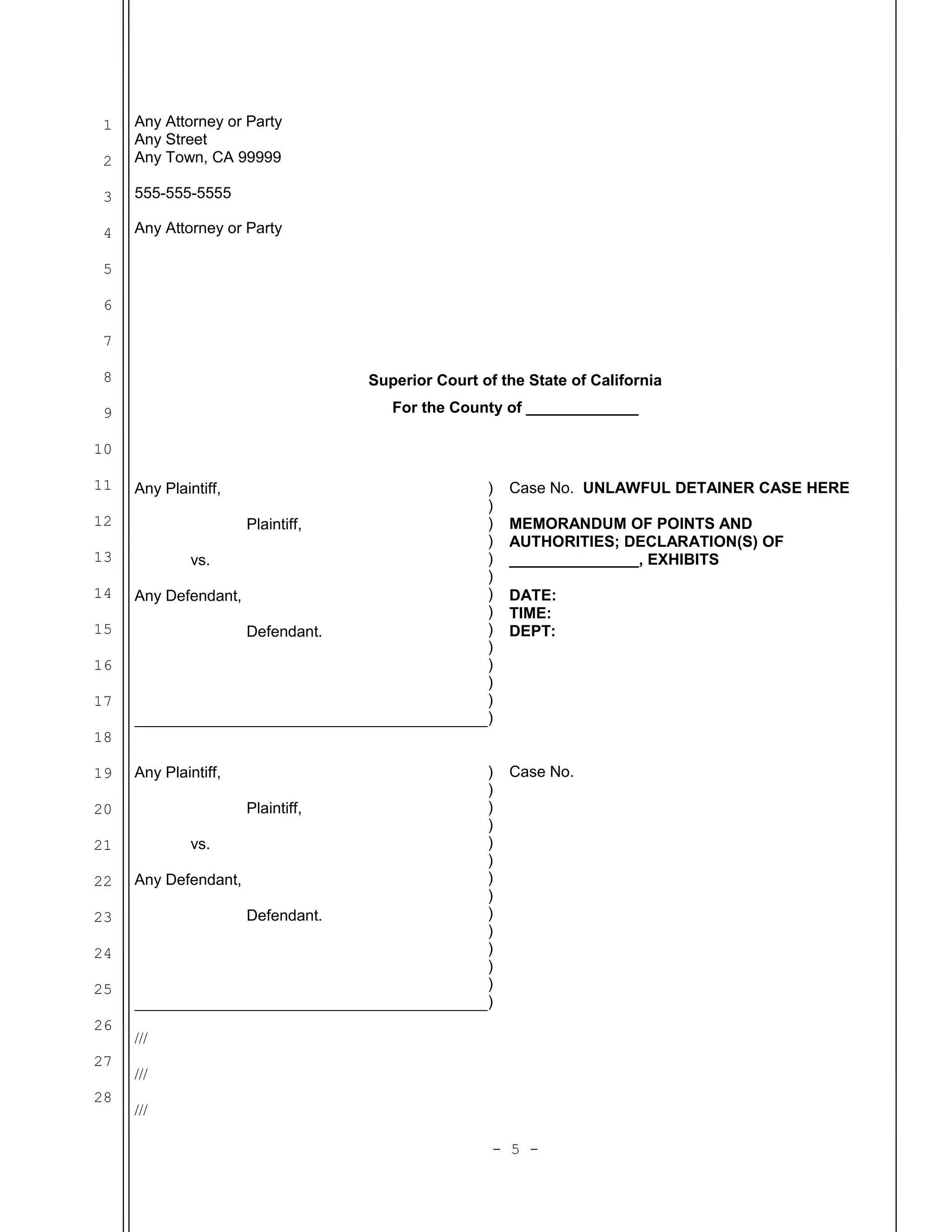Sample motion for consolidation in unlawful detainer (eviction) in ...
