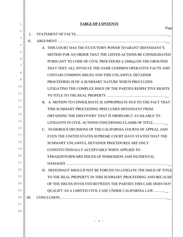 Sample motion for consolidation in unlawful detainer (eviction) in ...