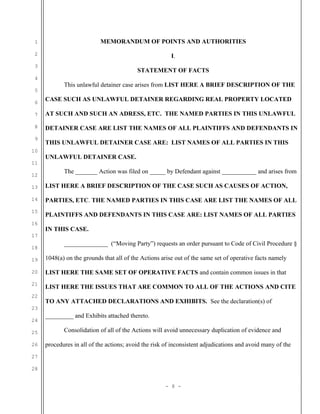 Sample motion for consolidation in unlawful detainer (eviction) in ...
