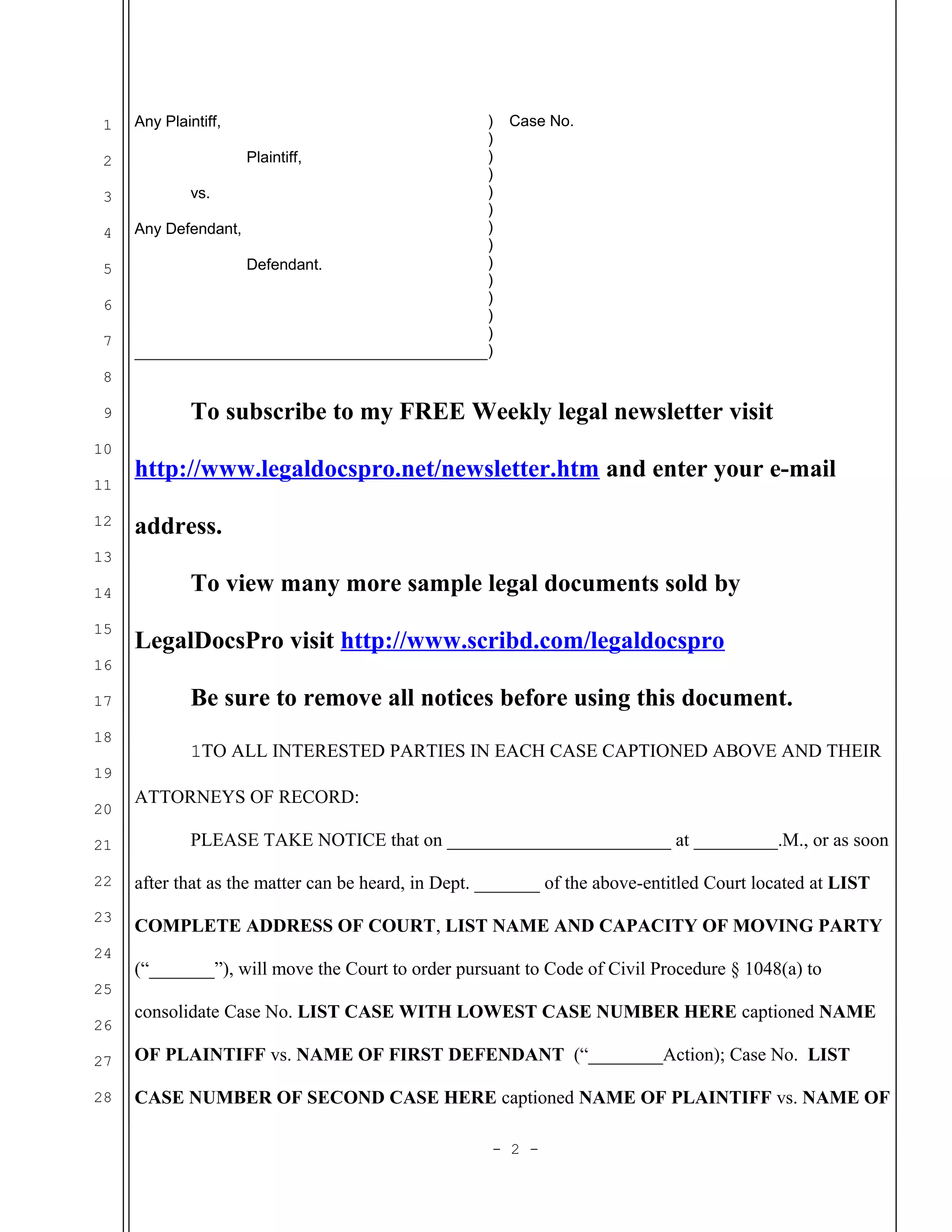 Sample motion for consolidation of cases in California | DOC