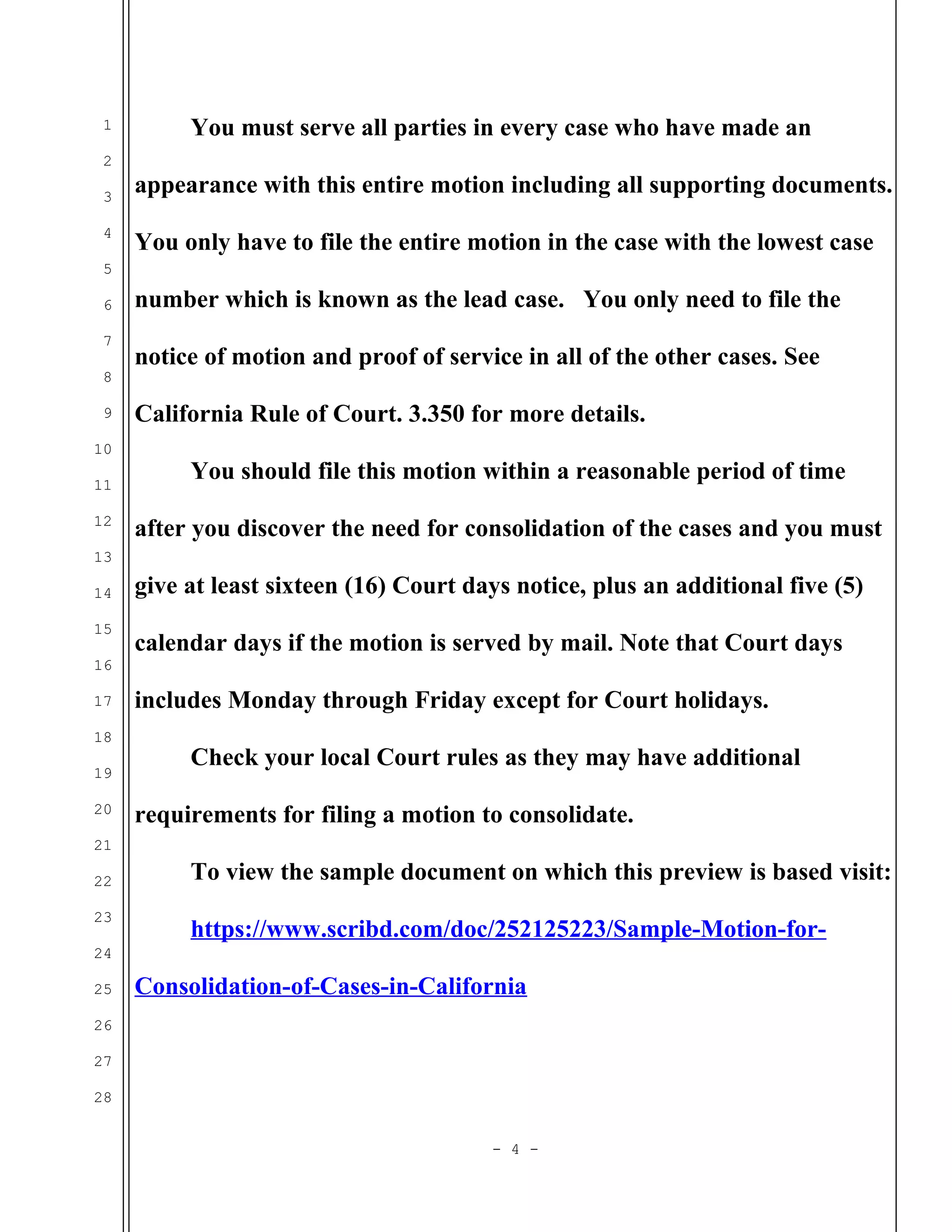 Sample motion for consolidation of cases in California | DOC