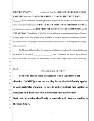 Sample motion for consolidation of cases in California | DOC