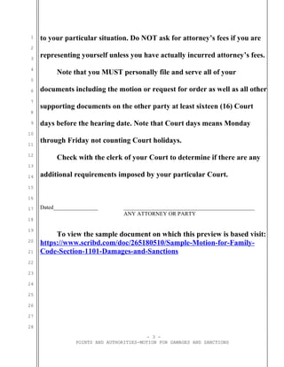 Sample motion for family code section 1101 damages and sanctions | DOC