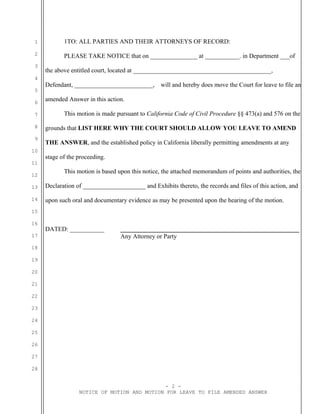 Sample motion for leave to amend answer in California | PDF