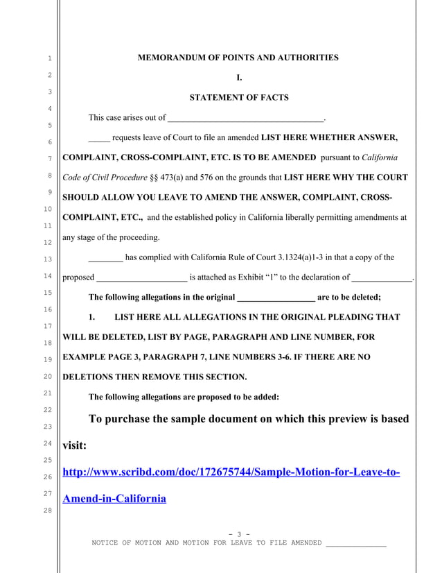 Sample California motion for leave to amend pleading | DOC