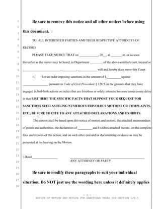 Sample motion for sanctions under Code of Civil Procedure section 128.5 ...