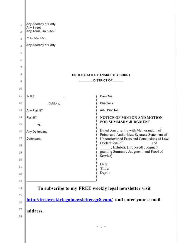 Sample motion for summary judgment by defendant in United States ...